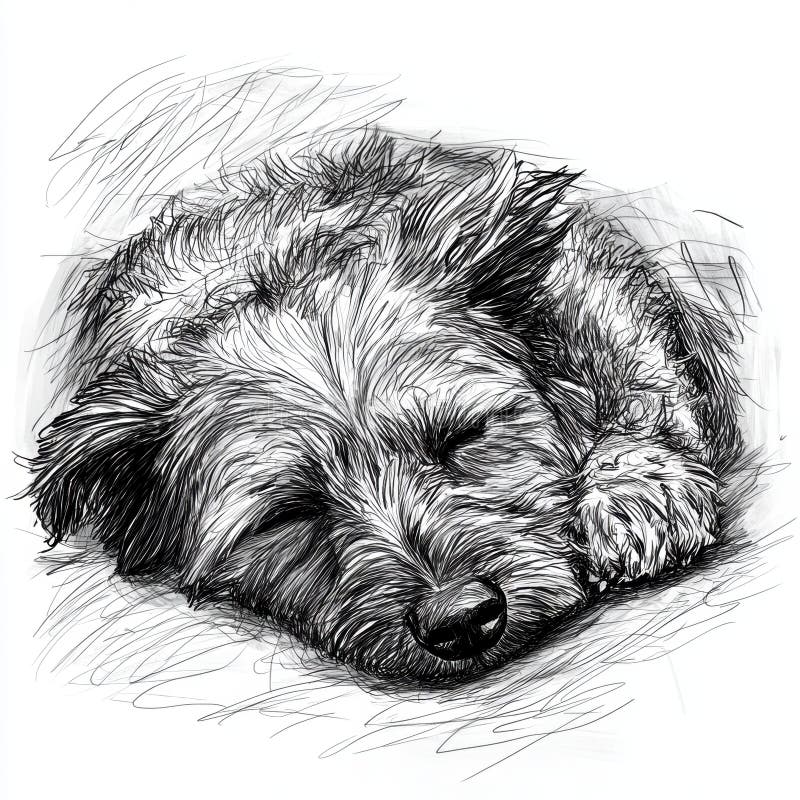 Detailed Sketch of a Peaceful Sleeping Dog Resting Comfortably Stock ...