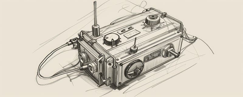 A Detailed Sketch of a Portable Field Radio, Featuring Its Antenna ...