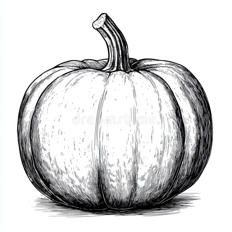 Detailed Sketch of a Round Pumpkin with a Stem Stock Illustration ...