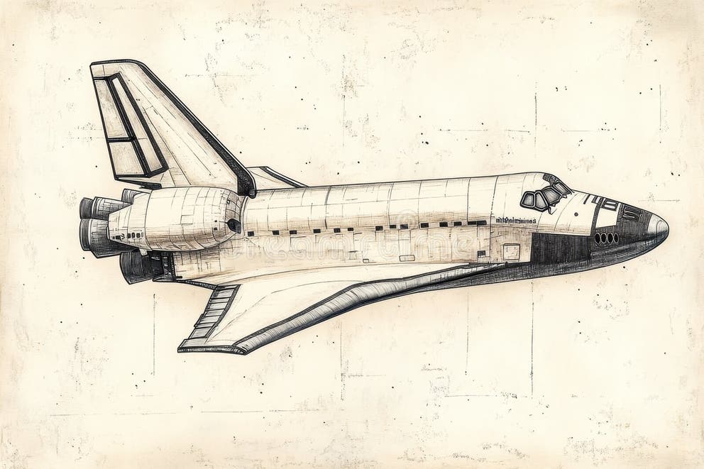 Detailed Sketch of a Space Shuttle Showcasing Its Design, Structure ...