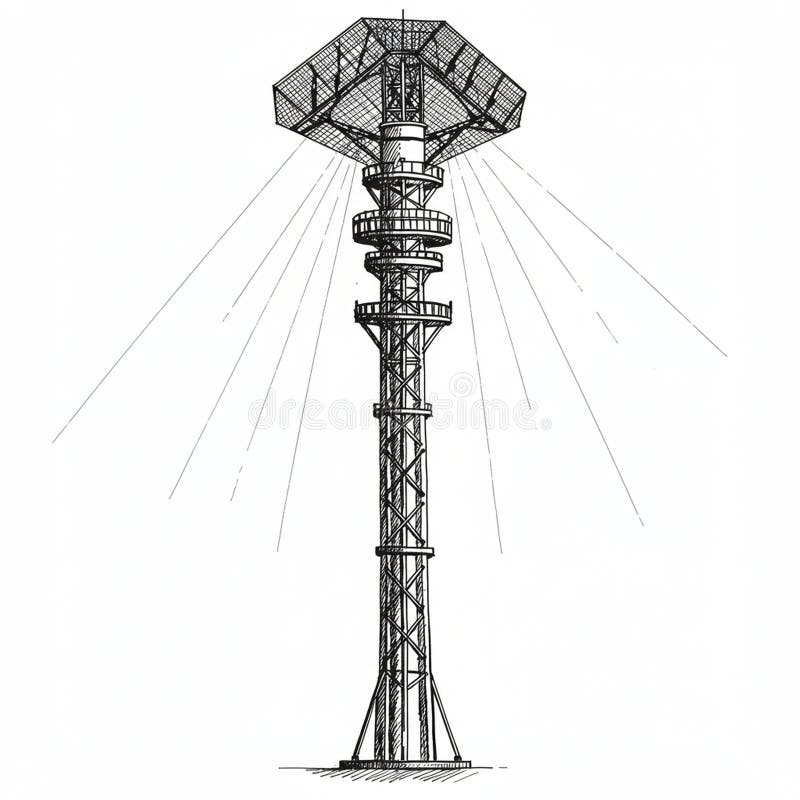 A Detailed Sketch of a Tall, Industrial Tower Featuring a Lattice ...