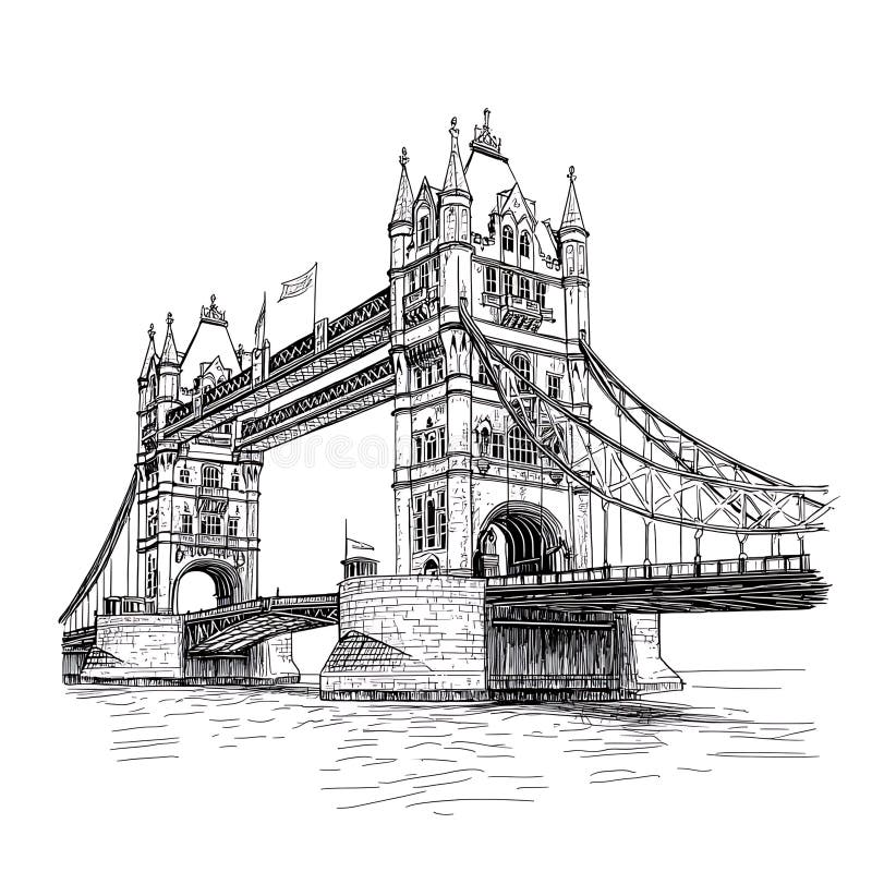 Detailed Sketch of Tower Bridge, London Stock Illustration ...