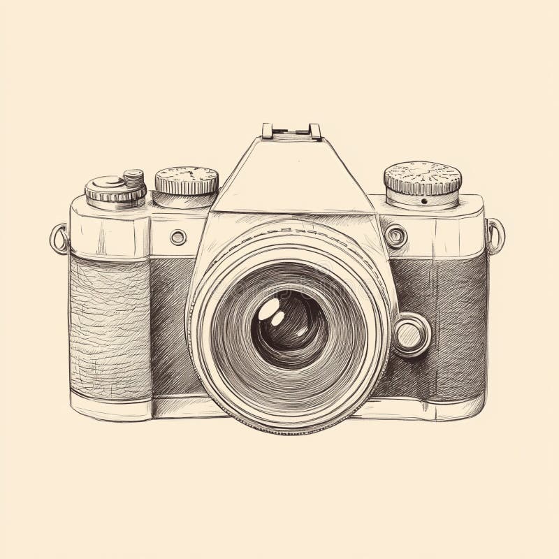 Camera Sketch Showcasing Intricate Details in Raw Style Stock ...