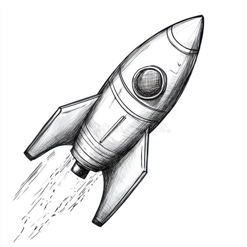 Detailed Sketch of a Vintage-style Rocket in Flight Stock Illustration ...