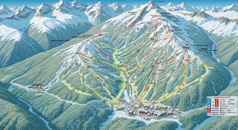 A Detailed Ski Resort Trail Map Featuring Various Slopes and Routes ...