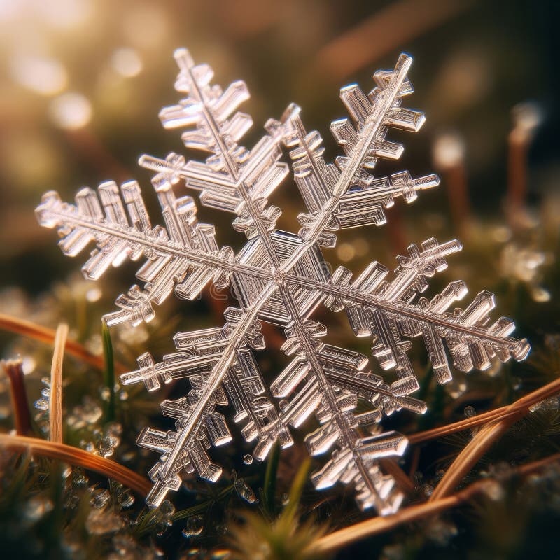 A Detailed Snowflake on the Grass, Close-up, Macro, Generative Ai Stock ...