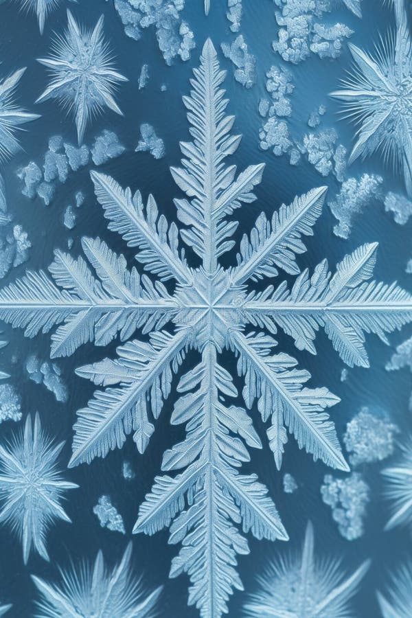 Detailed Snowflake Patterns on a Frosty Glass Surface Stock ...