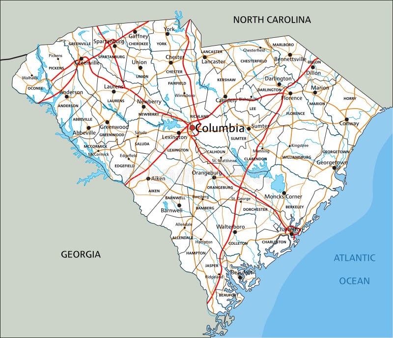 South Carolina Road Map Stock Illustrations – 145 South Carolina Road ...