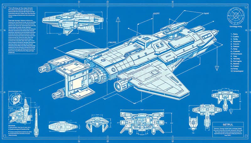Spaceship Blueprint Technical Drawing, Science Fiction Design, Stock ...