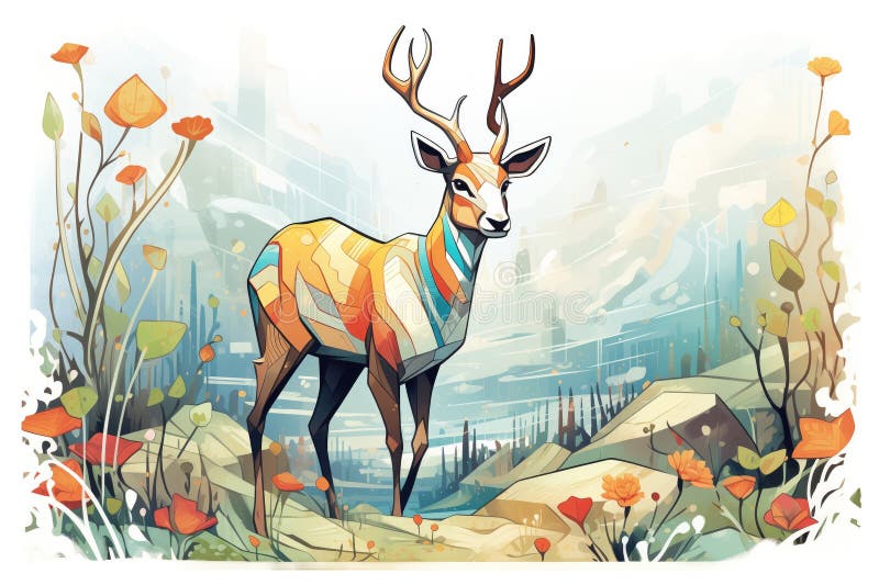 Detailed Springbok Illustration, with Savanna Elements Stock ...