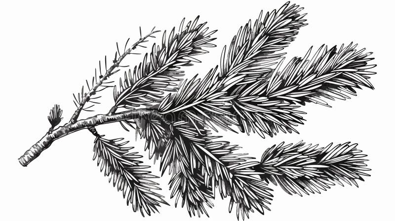 Detailed Spruce Branch Hand Drawn Vector Illustration for Design ...