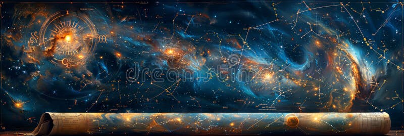 Detailed Star Chart with Deep Blue Cosmic Backdrop, Featuring Luminous ...