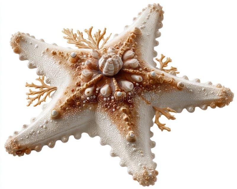 Detailed Starfish with Coral Texture on White Background Stock ...