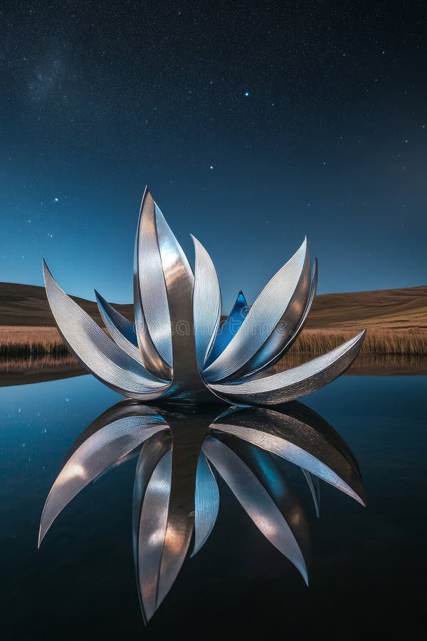 A Detailed Statue of a Lotus Flower is Reflected in the Water Stock ...
