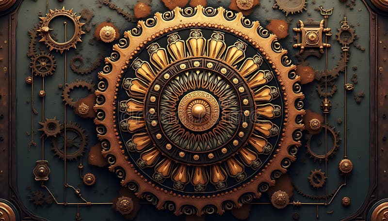 Intricate Steampunk Gear Design with Gold and Bronze Elements Stock ...