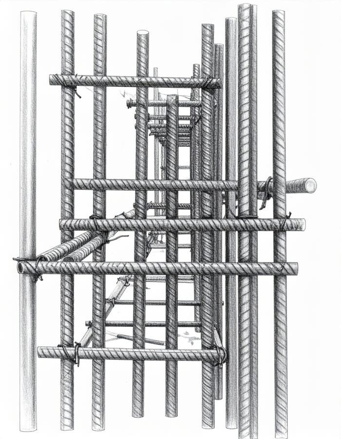 Detailed Steel Rebar Framework Grid Construction Stock Illustration ...