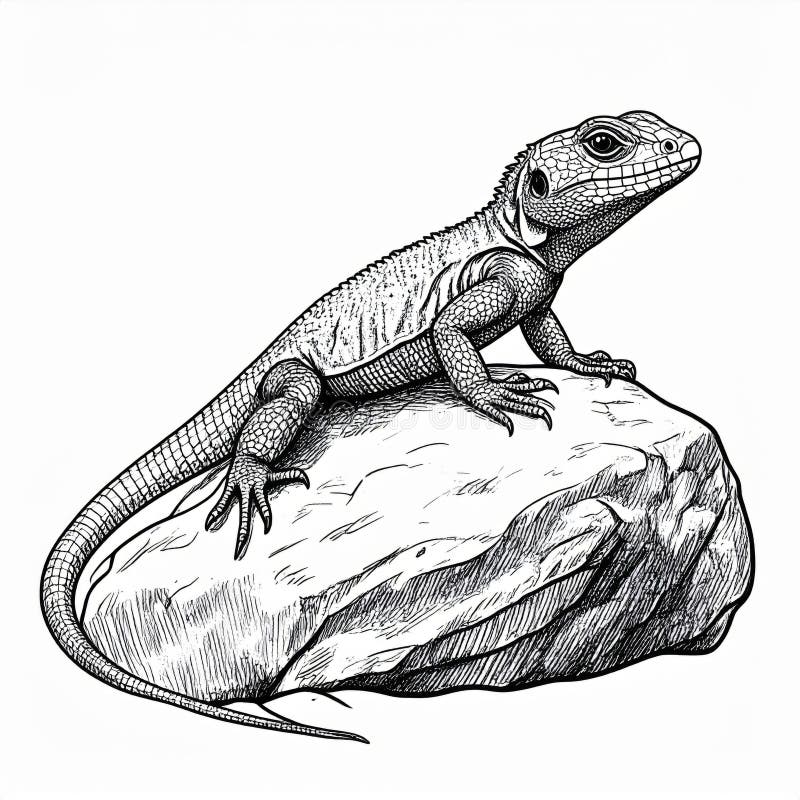 Detailed Stippled Drawing of Lizard on Rock Stock Illustration ...