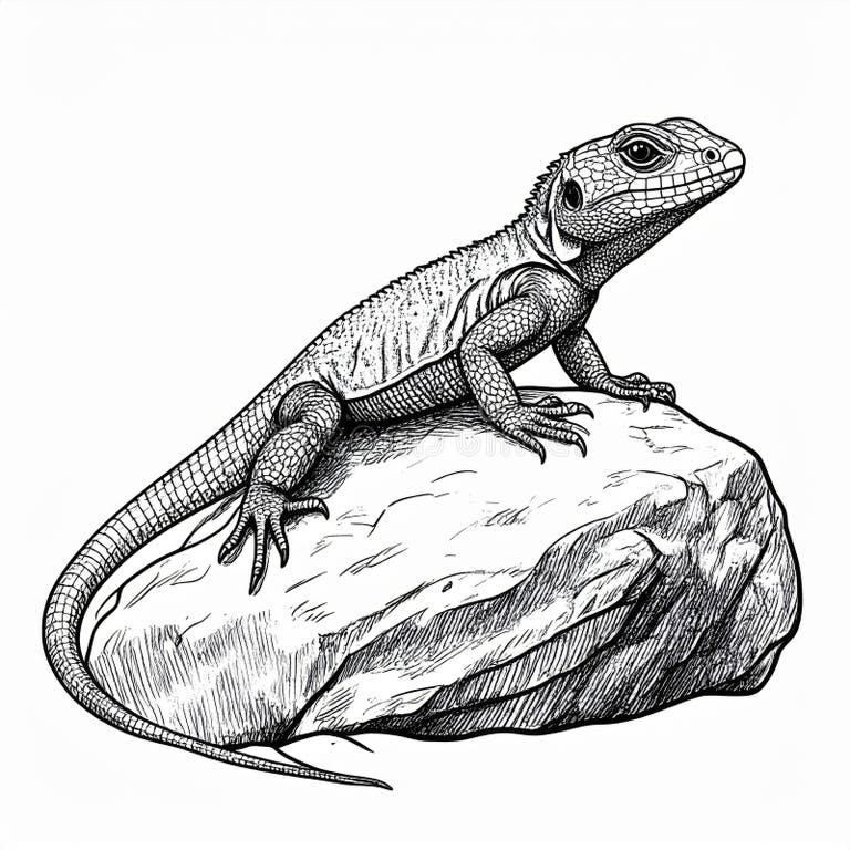 Detailed Stippled Drawing of Lizard on Rock Stock Illustration ...