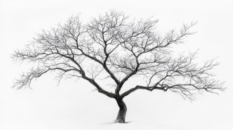 Detailed Stippling Drawing of a Bare Winter Tree Stock Illustration ...
