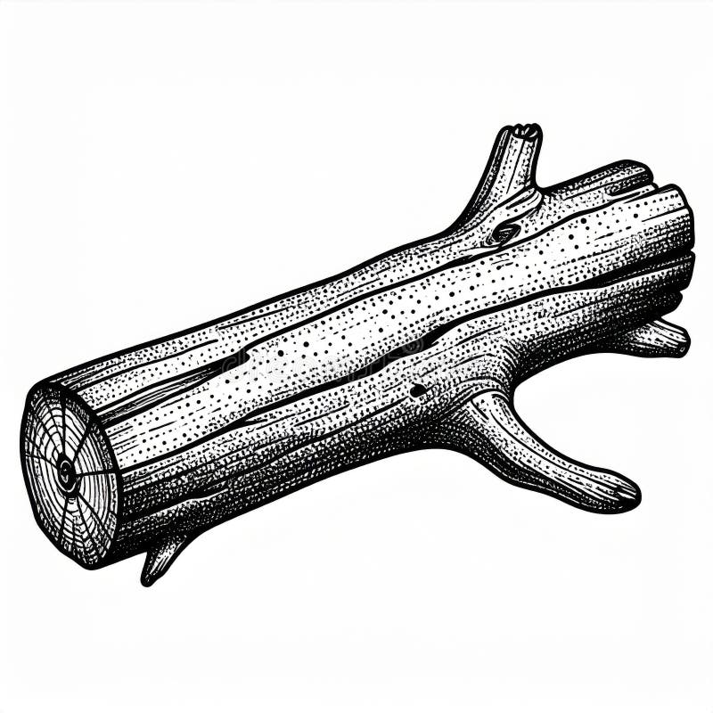 Detailed Stippling Illustration of a Rustic Wood Log Stock Illustration ...
