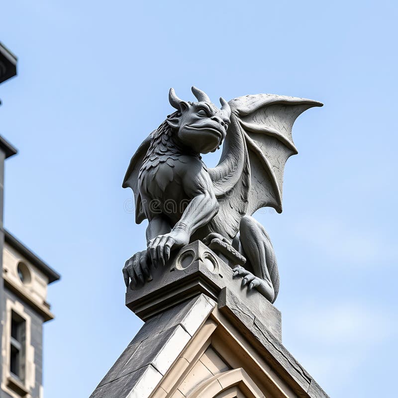 A Detailed Stone Gargoyle Perched on a Cathedral Rooftop Stock ...