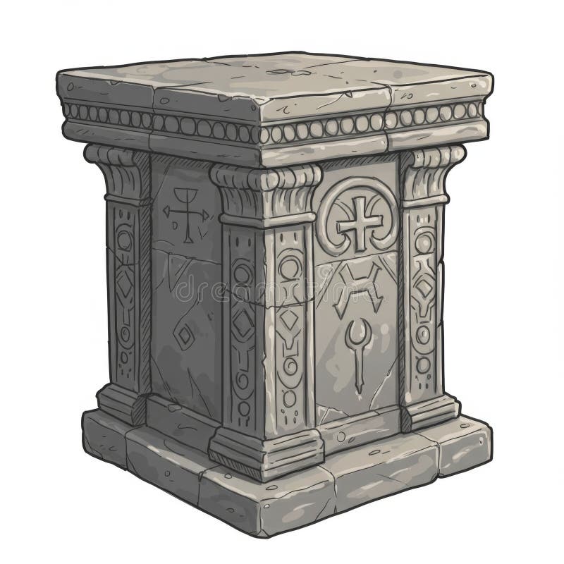 Detailed Stone Pedestal Ancient Gray Carved Platform with Geometric ...