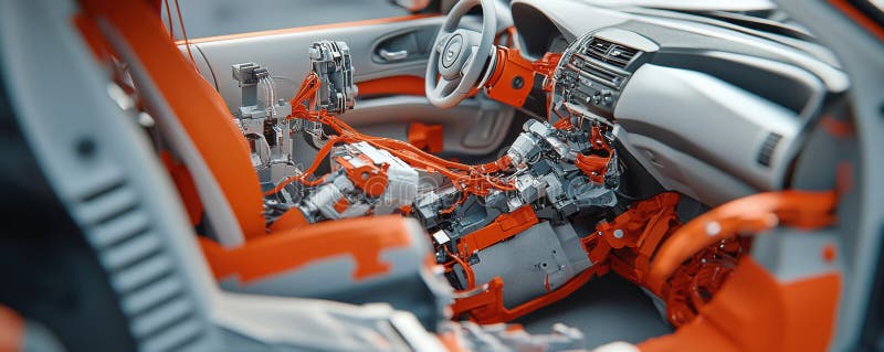 Detailed Structural Visualization of a Car Interior with Exposed ...