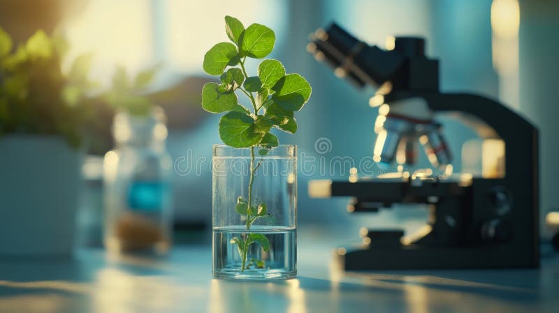 Detailed Study of a Green Sprout in a Test Tube on a Laboratory Table ...