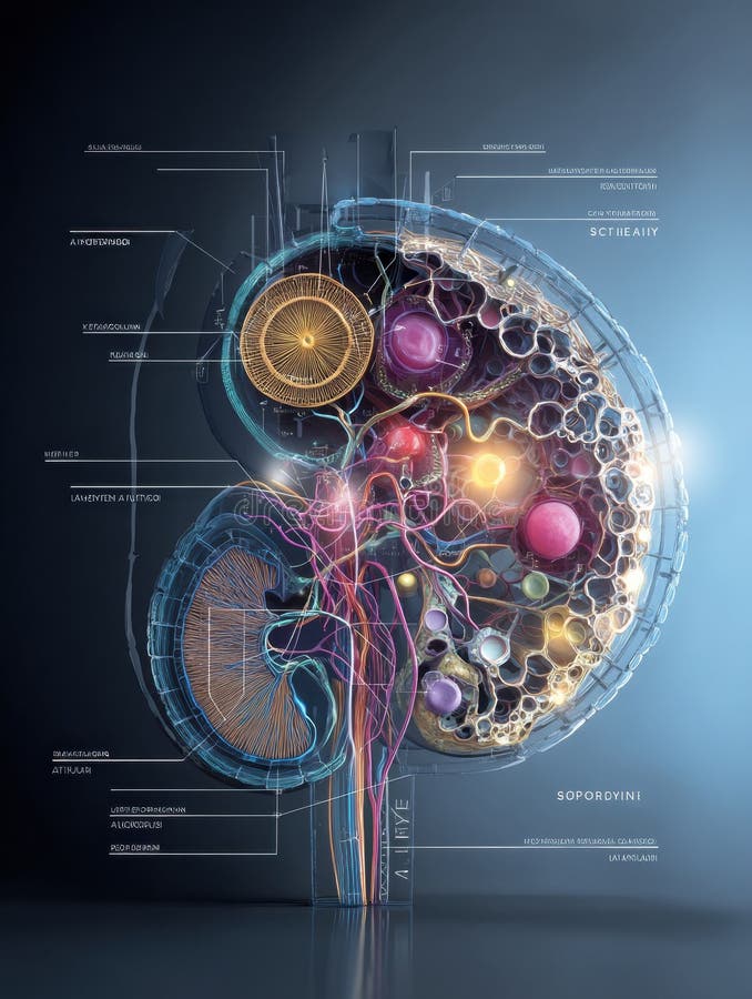 Kidney Anatomy Cross Section Detailed Medical Illustration Human Organ ...
