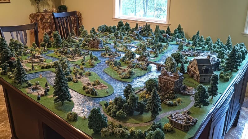 Detailed Tabletop Landscape Model with Water Features Stock ...