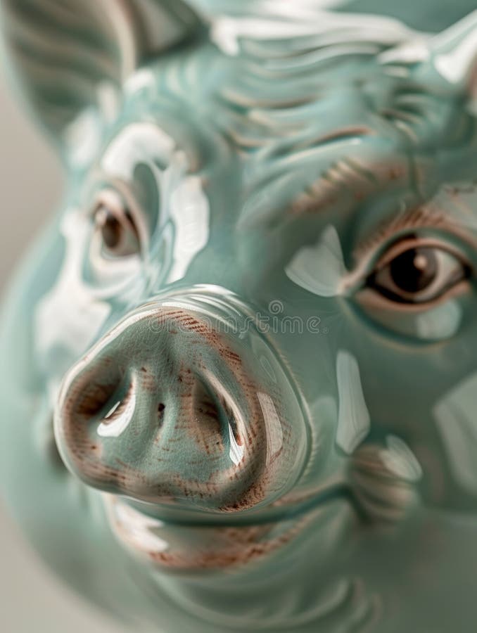 A Detailed Teal Ceramic Pig Figurine in Close-up View. Stock Photo ...