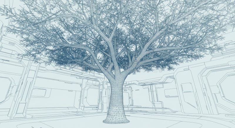 Detailed Teal Tree Drawing Illustration Stock Illustration ...