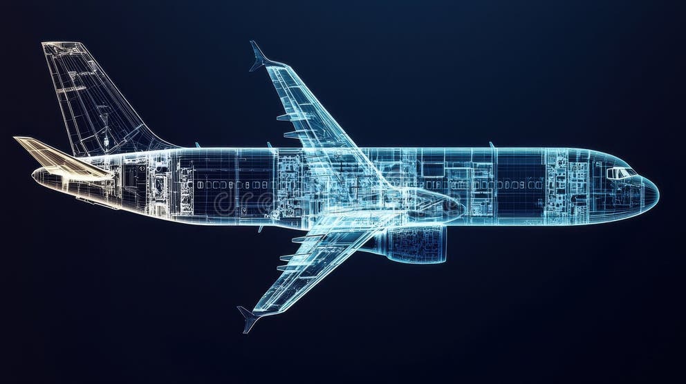Detailed Technical Blueprint of an Airplane Showing Various Components ...