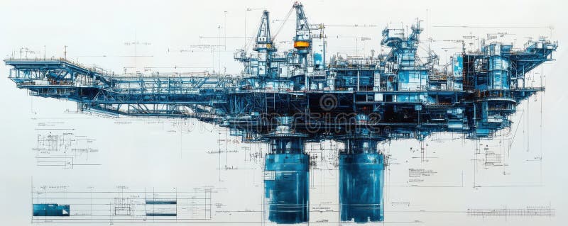 Detailed Technical Blueprint Complex Offshore Drilling Rig Design Stock ...