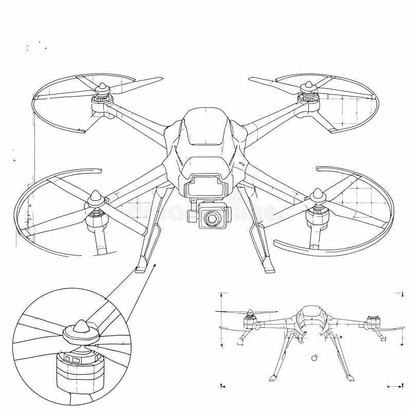 Technical Drone Blueprint stock illustration. Illustration of propeller - 394844221