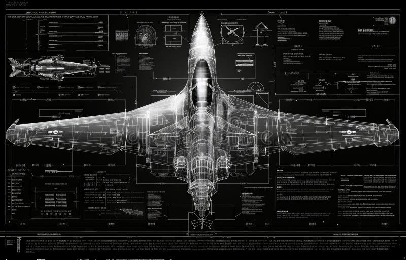 Detailed Technical Blueprint of a Modern Fighter Jet with Annotations ...