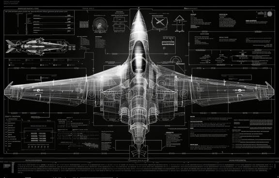 Detailed Technical Blueprint of a Modern Fighter Jet with Annotations ...
