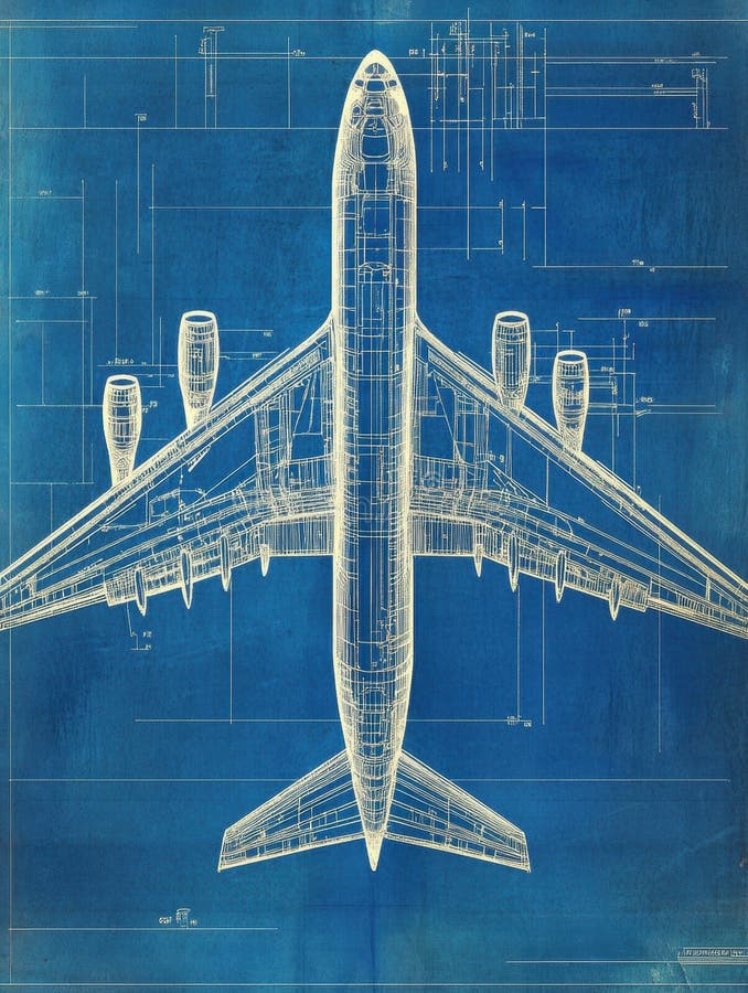 Detailed Technical Blueprint Representation of a Modern Airplane ...