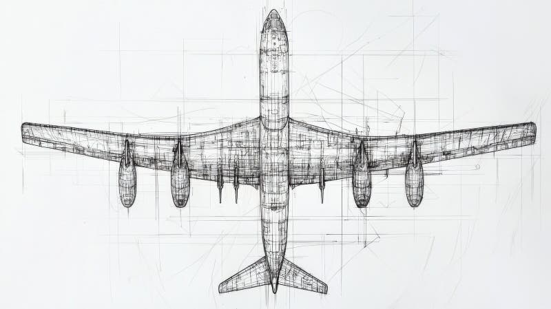Detailed Technical Blueprint of a Vintage Airplane from Above Stock ...