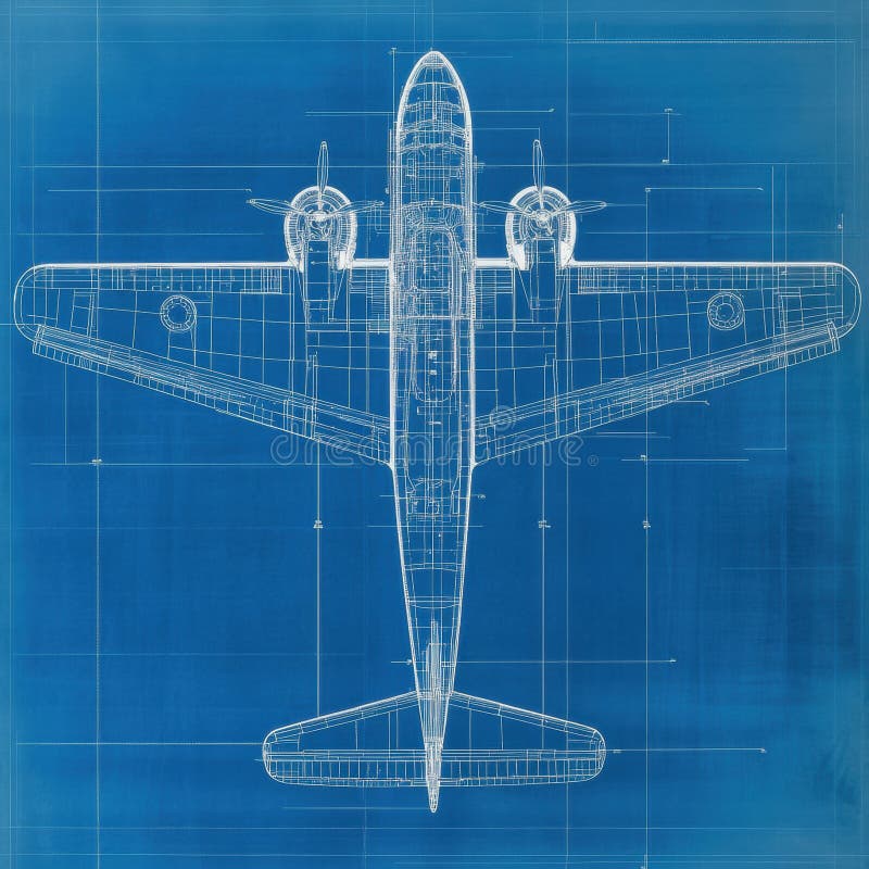 Detailed Technical Blueprint of a Vintage Airplane Showcasing Design ...