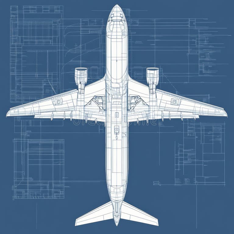 Detailed Technical Blueprints of an Airplane Showcasing Design Elements ...