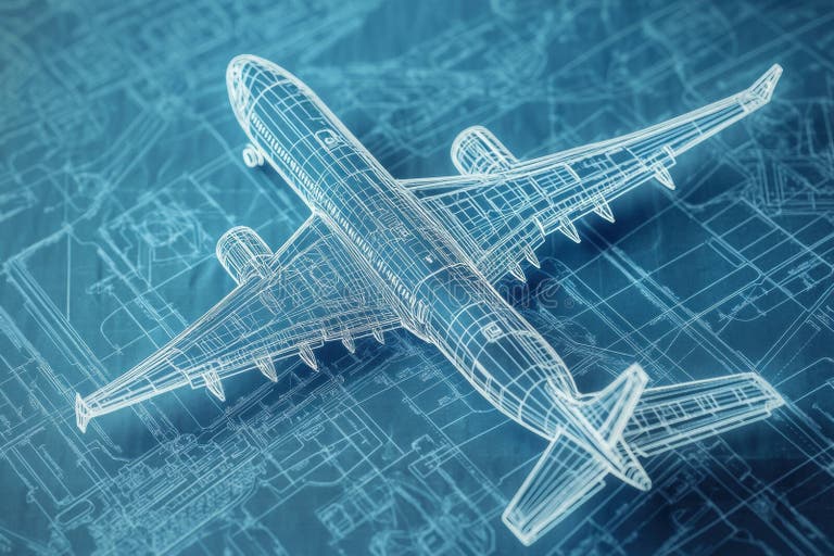 Detailed Technical Blueprints Illustrating an Airplane Design with ...