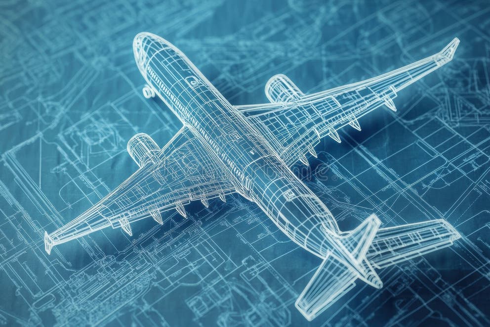 Detailed Technical Blueprints Illustrating an Airplane Design with ...