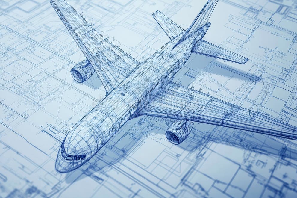 Detailed Technical Blueprints Showcase the Design of a Commercial Airplane for Engineering ...