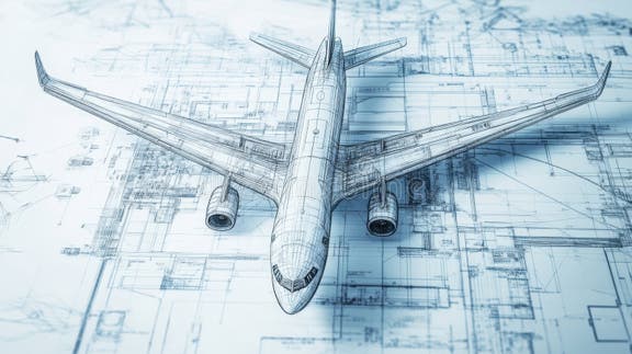 Detailed Technical Blueprints Showcasing Airplane Design with Annotated ...