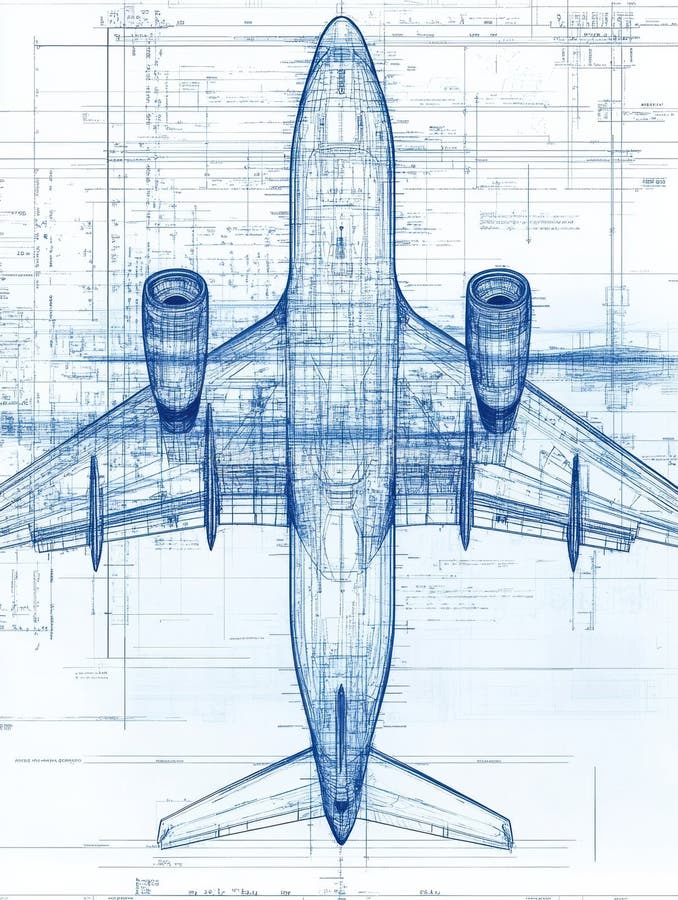 Detailed Technical Blueprints Showcasing an Airplane Design with ...