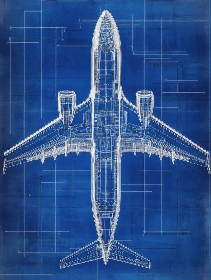 Detailed Technical Blueprints Showcasing the Design of an Airplane ...
