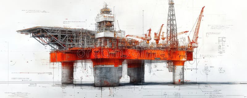 Technical Blueprint of an Offshore Oil Platform with Detailed ...