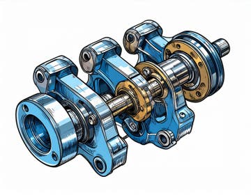 Detailed Technical Drawing of Complex Engine Mechanism Stock ...