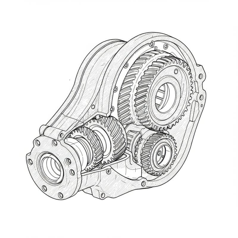 Detailed Technical Drawing of Complex Gear System Stock Illustration ...